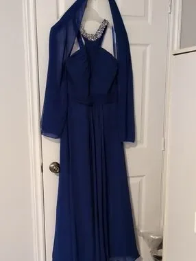 Rianna | Dresses | Beaded Halter Navy Blue Maxi Dress With Matching ...
